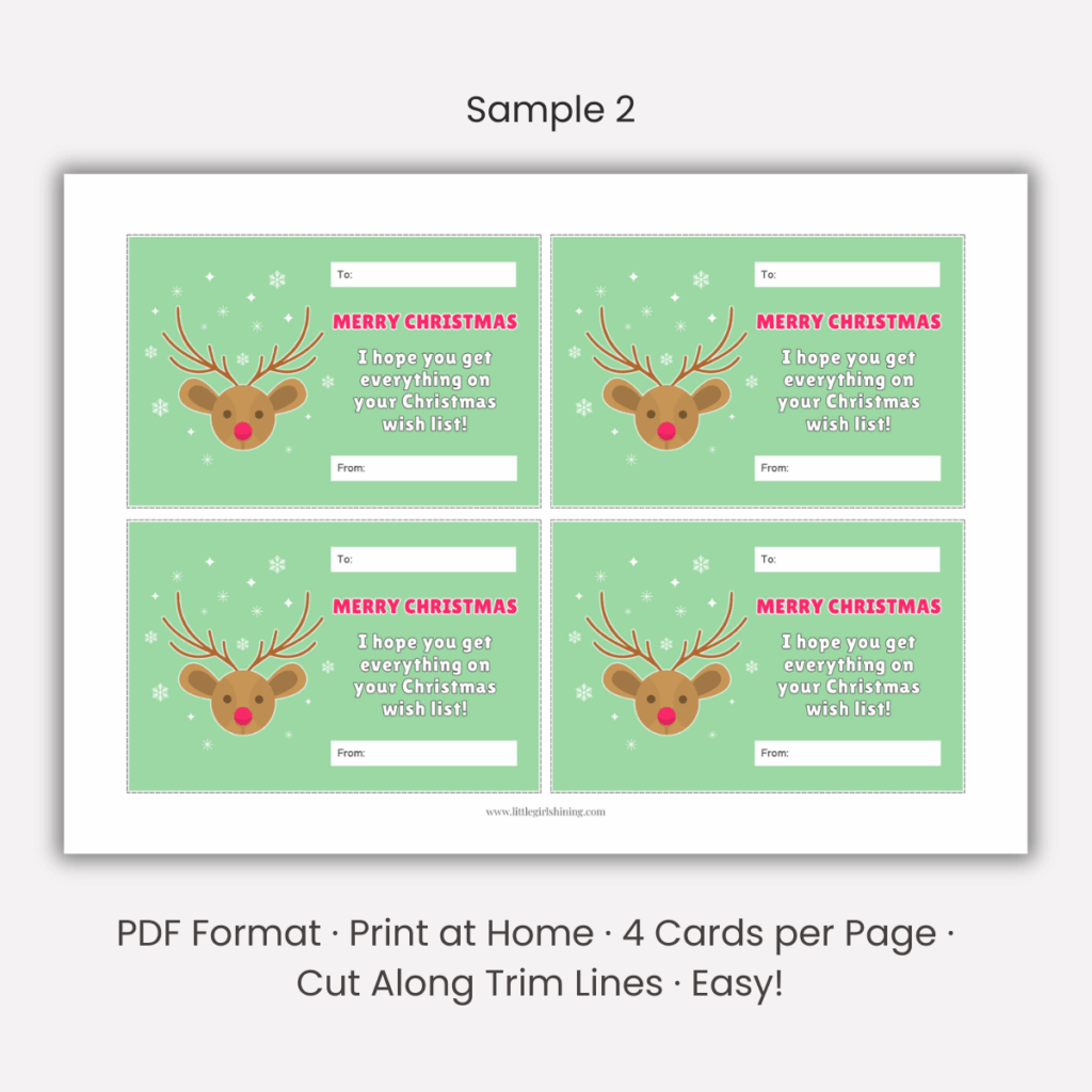 Printable Classroom Christmas Cards – 4 Per Page – Instant Download ...