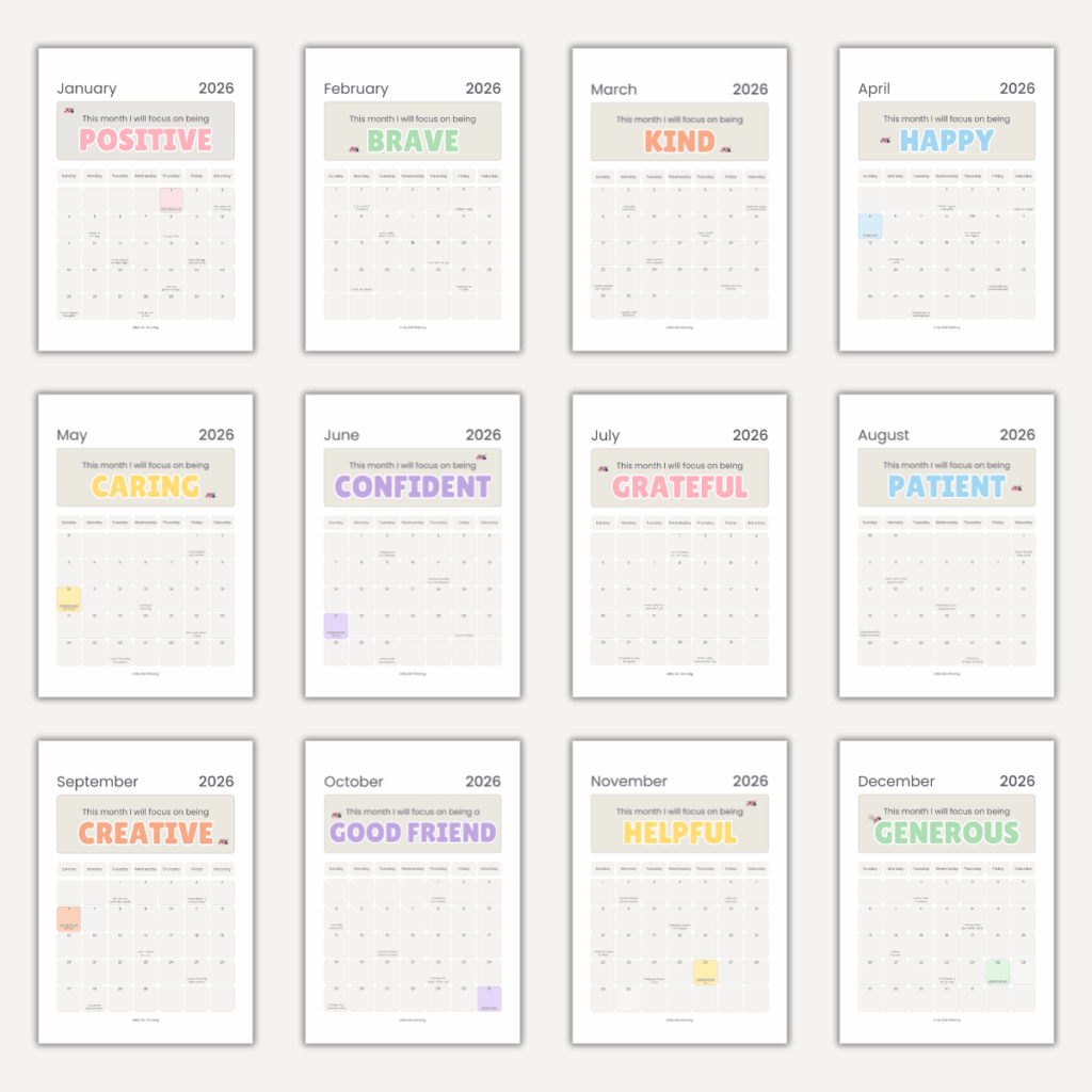 Printable 2026 Calendar for Little Girls – Inspirational & Confidence ...