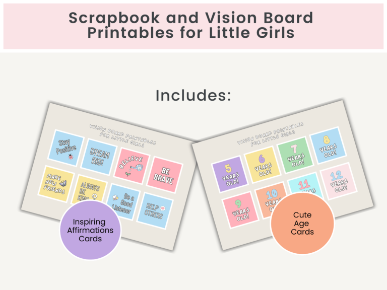 Scrapbook and Vision Board Printable Cards for Little Girls - Little ...