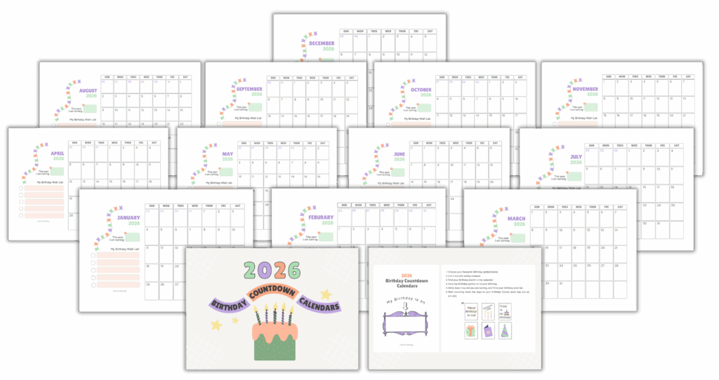 Free 2026 Printable Birthday Countdown Calendars for Little Girls ...