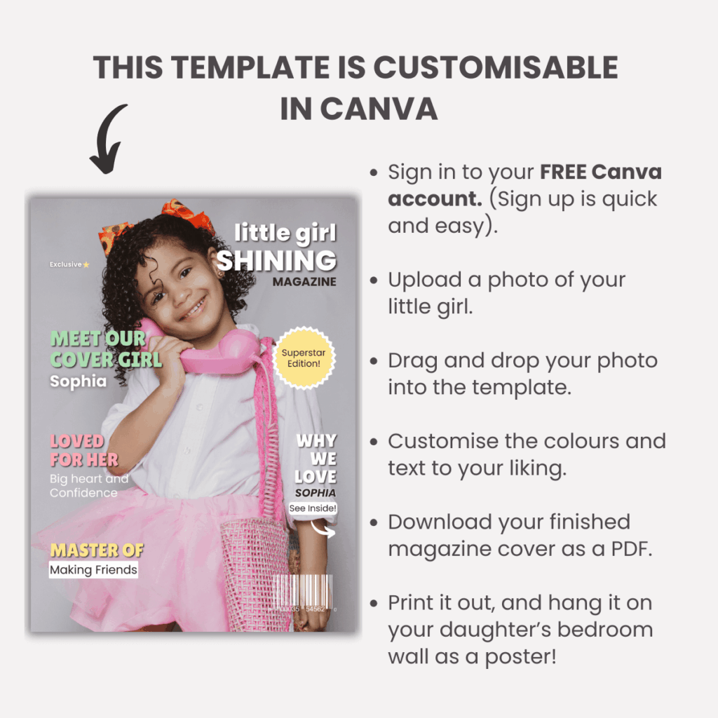 Canva Magazine Cover Template - Fully Editable - Little Girl Shining