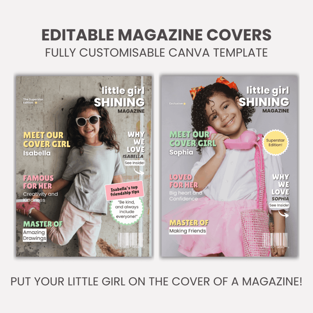 Editable Canva Magazine Covers for Girls - Little Girl Shining